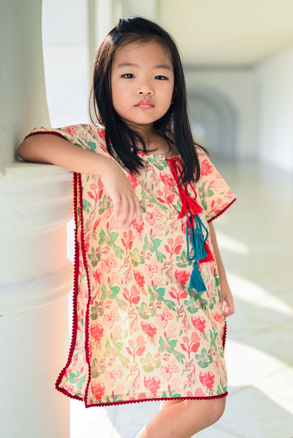 Nimbu Flower Shower Cotton Girls Kaftan – The Green Collective SG